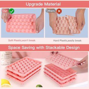 Kitchen | Pink Round Ice Cube Tray With Lid Bin Scoops For Cocktail ...